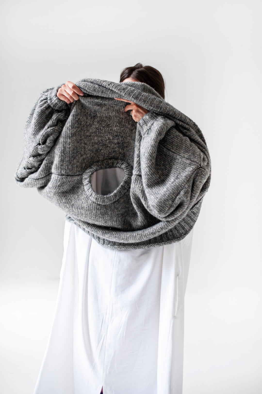 Plaited Drop Shoulder Oversized Sweater, Wool Sweater, Cable Knit ...