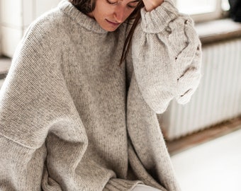 Chunky Drop Shoulder Oversized Sweater, Wool Sweater, Cable Knit ...