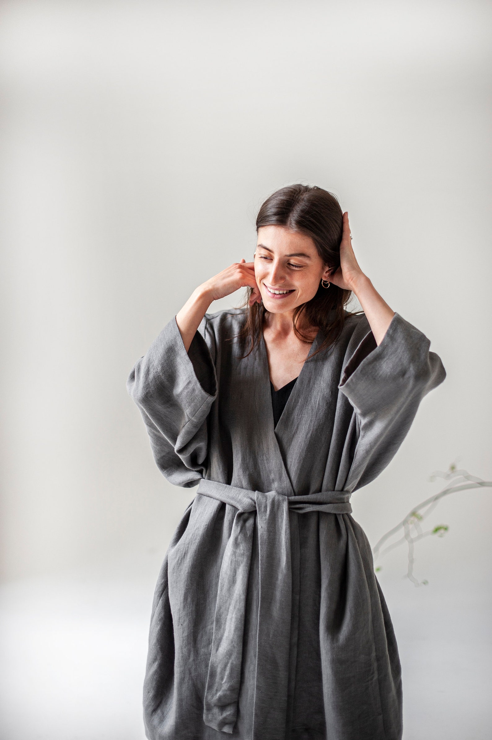 Linen Kimono Jacket, Linen Kimono, Linen Jacket, Black Linen Kimono ...