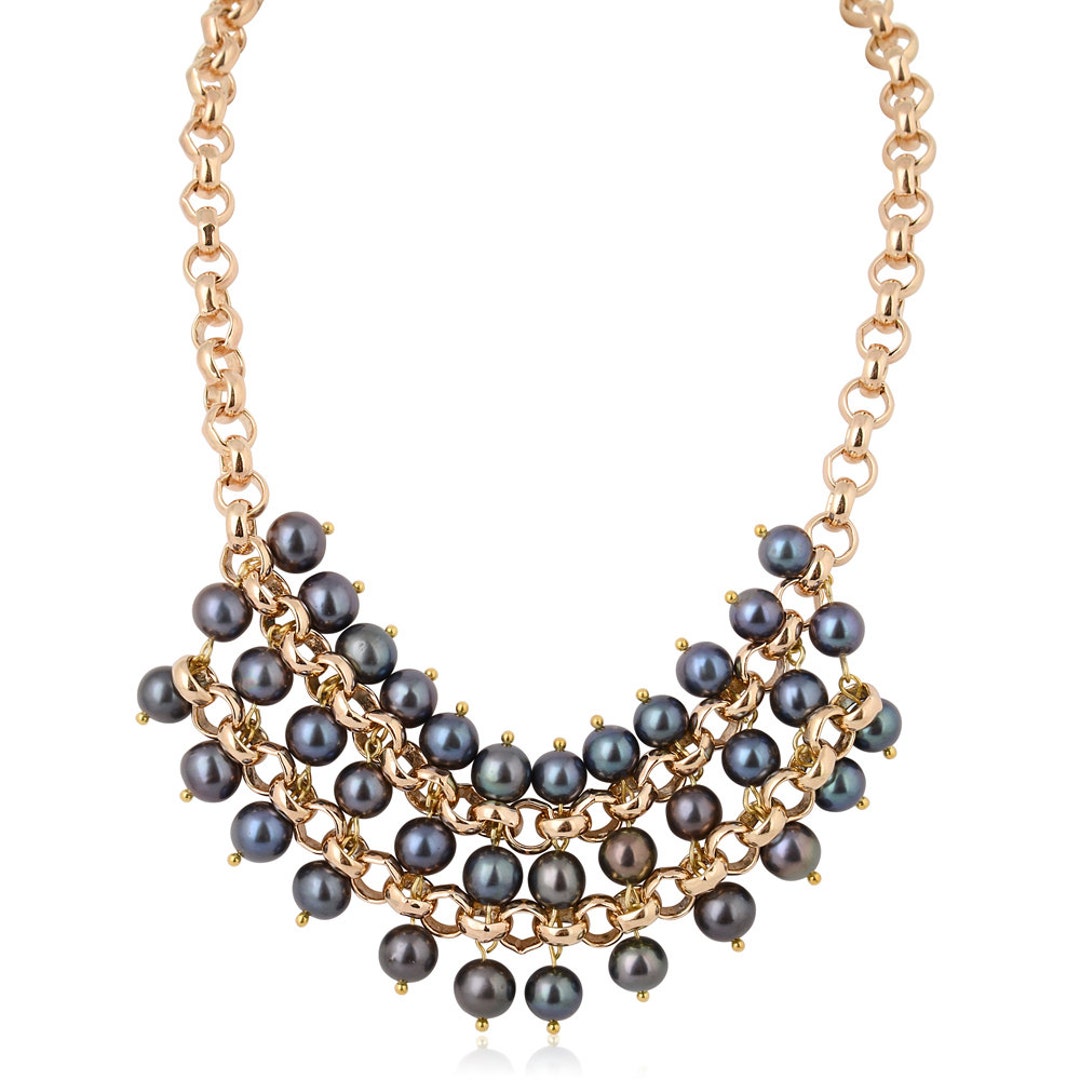 Black Freshwater Pearl And Gold Chain Necklace Etsy