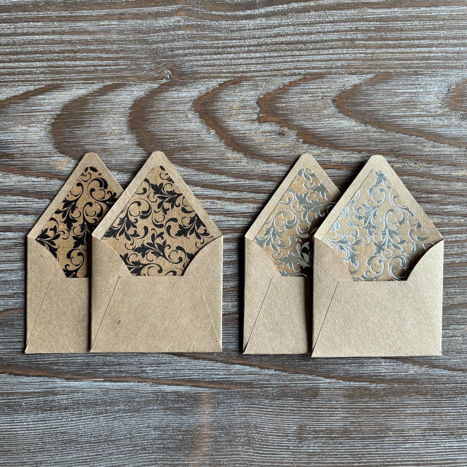 Miniature Lined Envelopes Set, Silver Foil, Romantic Surprise Love ...
