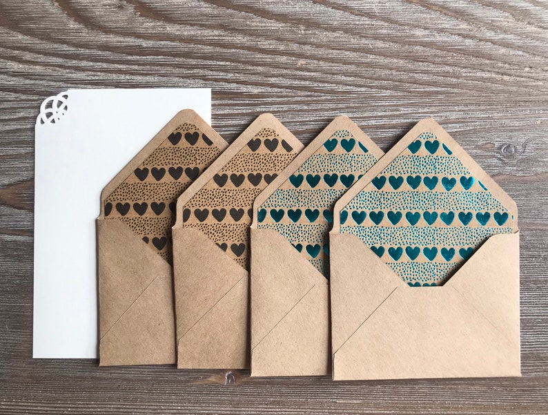 Small envelopes 3x4 Set of 4 blue foil hearts lined | Etsy
