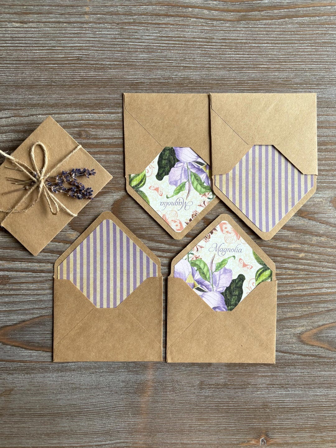 Lined Envelopes 3x4", Letter Writing Set, Cotton Paper, Lavender ...