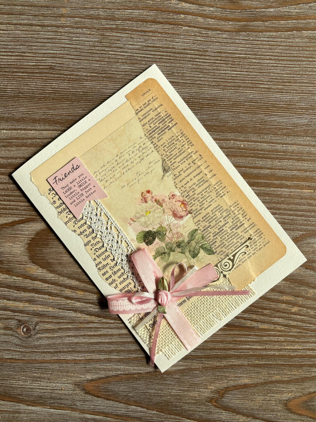 Vintage Stile Greeting Card, Light Pink Scrapbooking Unique Card ...