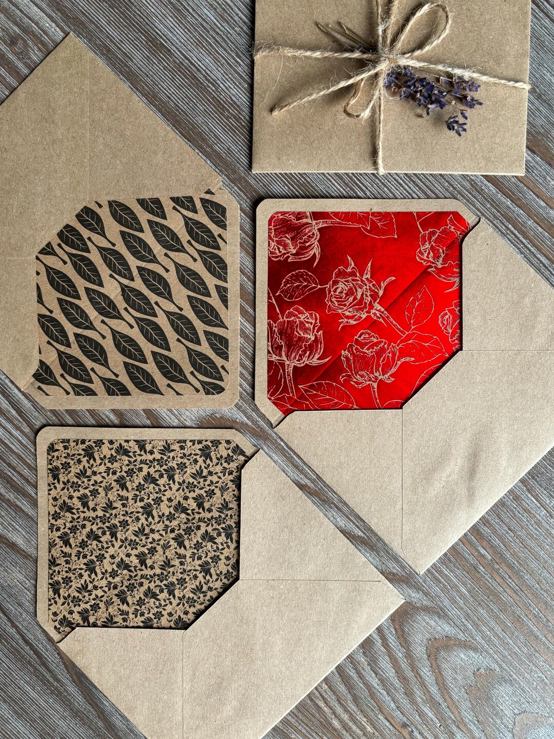 LAST SET. Letter Writing Set: Lined Envelopes, Red Roses Foil, Cotton ...