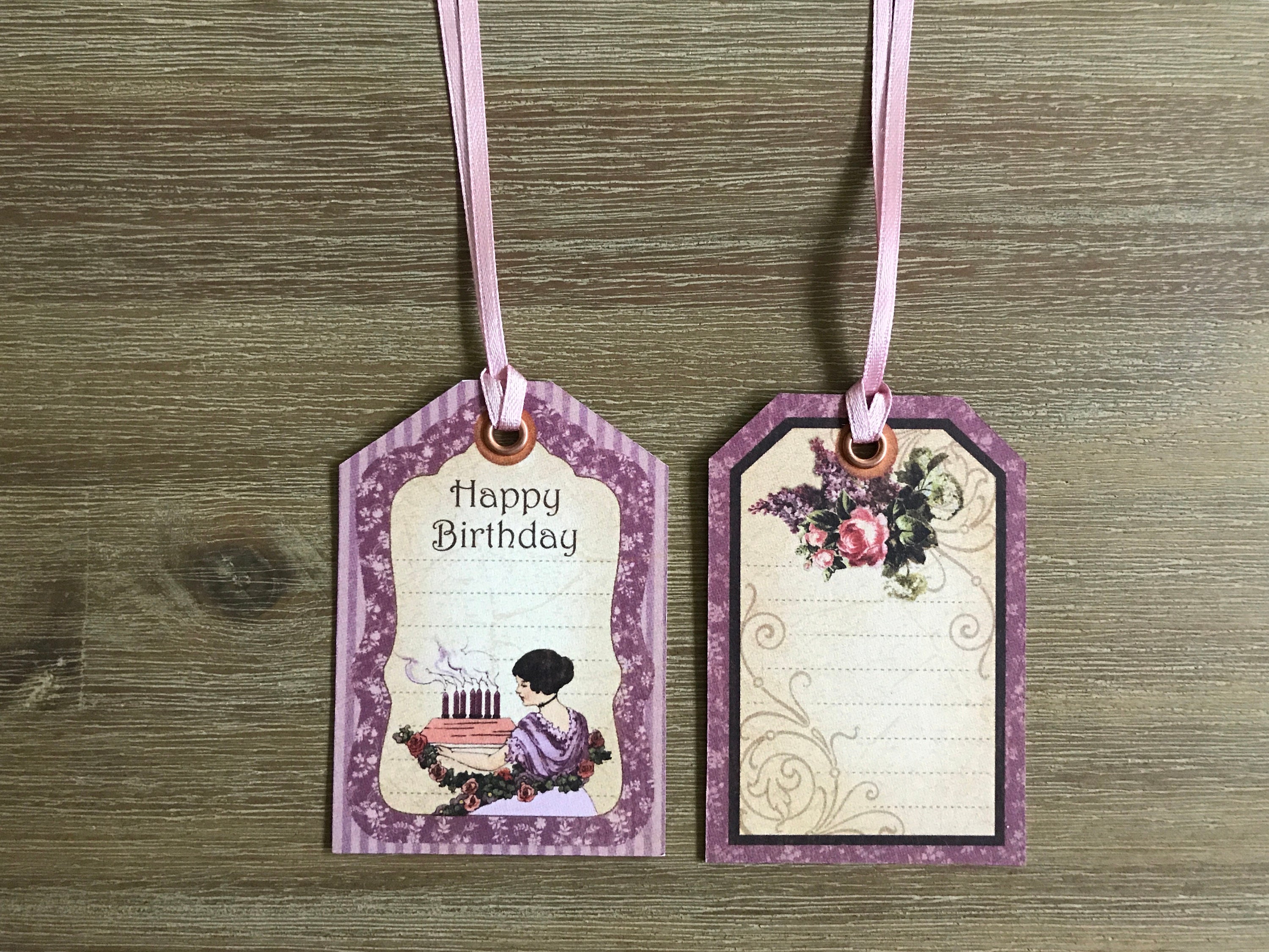 Gift tags Happy Birthday Beautiful tag Violet pink lilac | Etsy