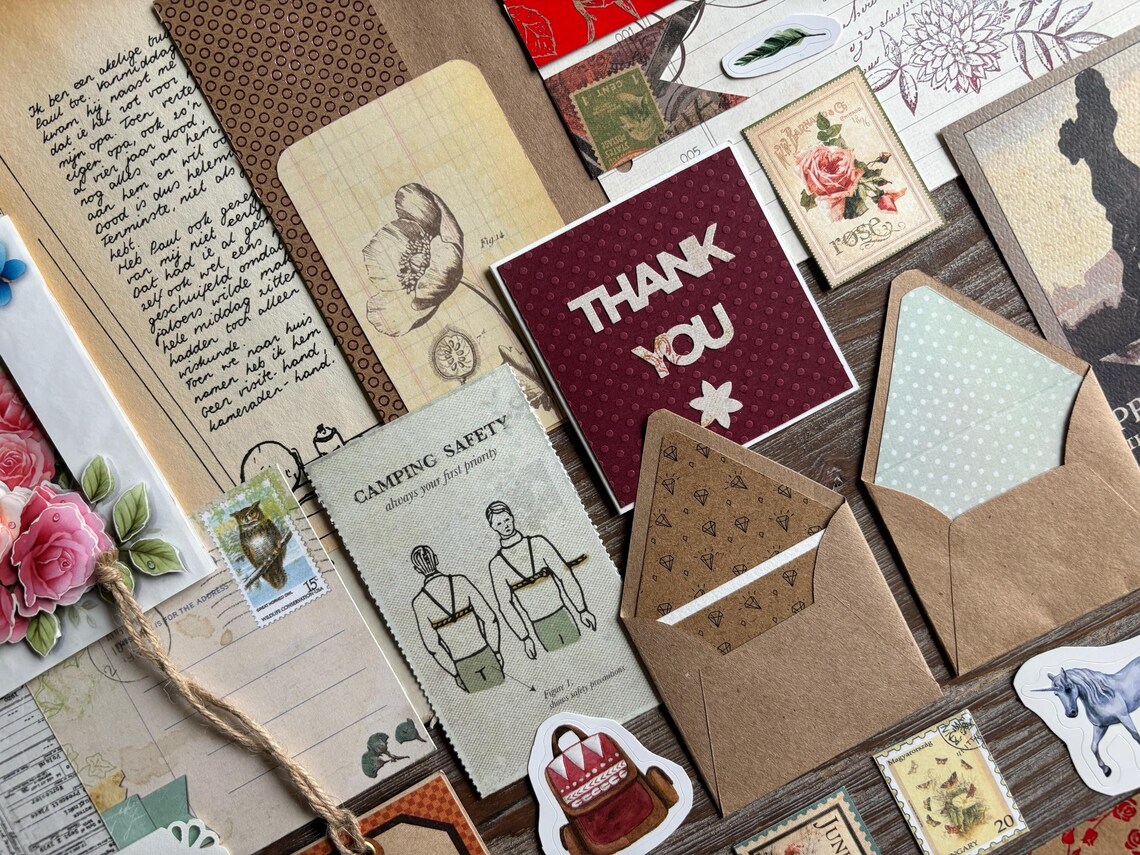Ephemera Set, Junk Journal Diary Stationery Mix Media, Mail Penpal Kit ...