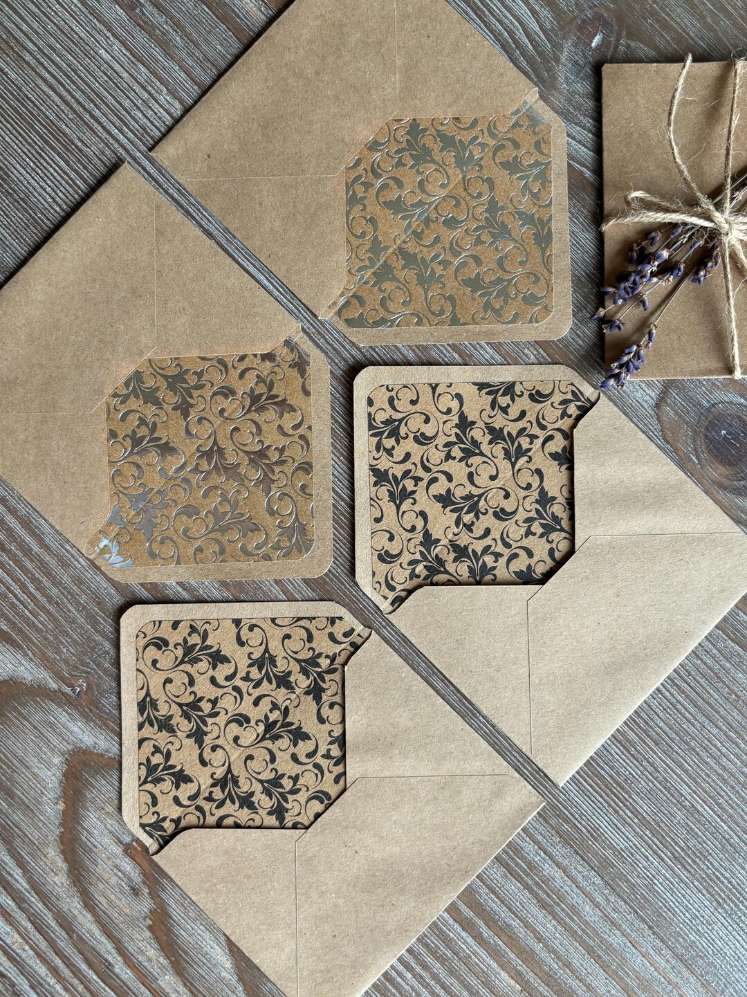 Lined Envelopes 4x3", Letter Writing Set, Cotton Paper, Silver Foil ...