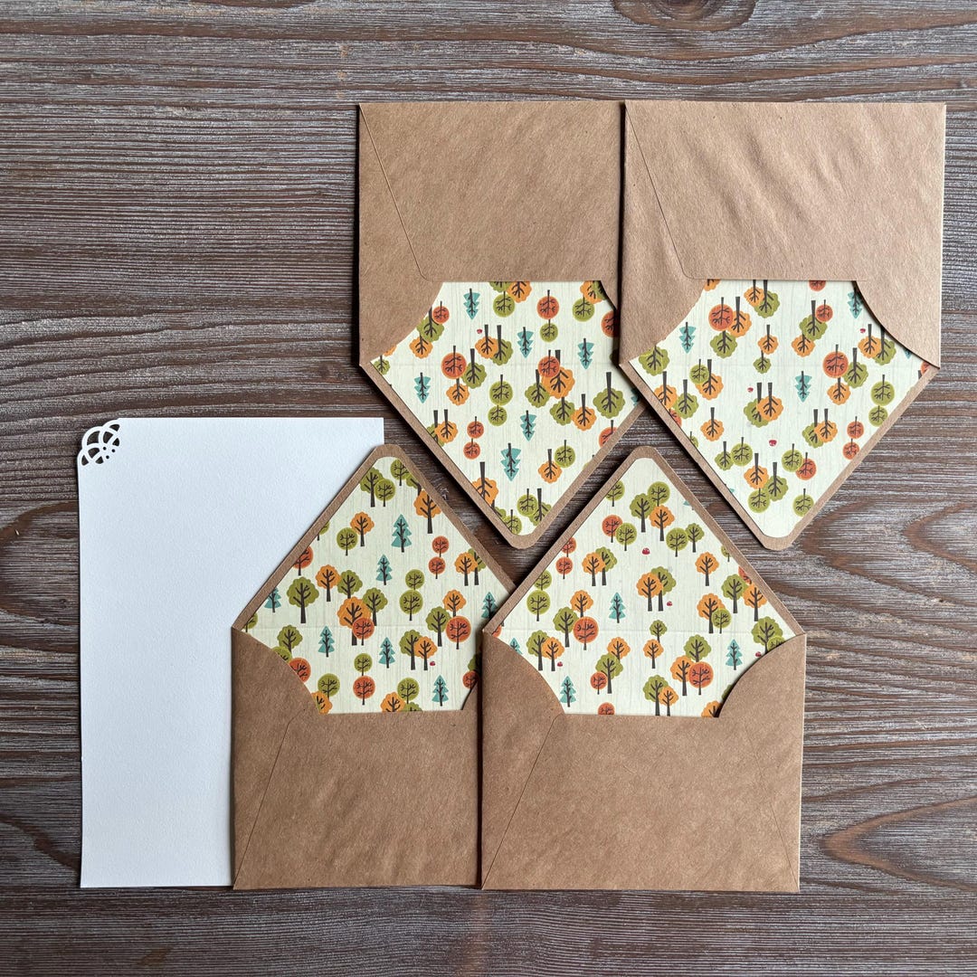 Fall Envelope Letter Writing Set, Lined Envelopes, Yellow Autumn Tree ...