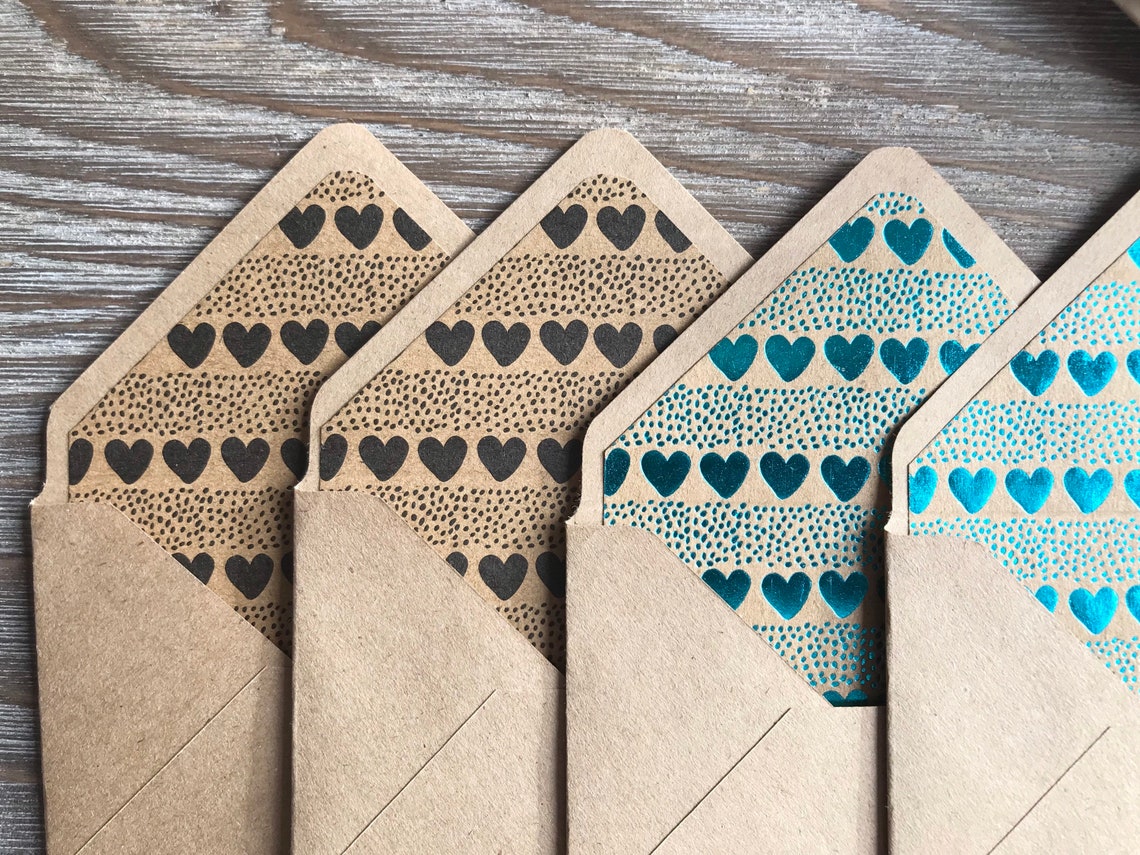 Small envelopes 3x4 Set of 4 blue foil hearts lined | Etsy