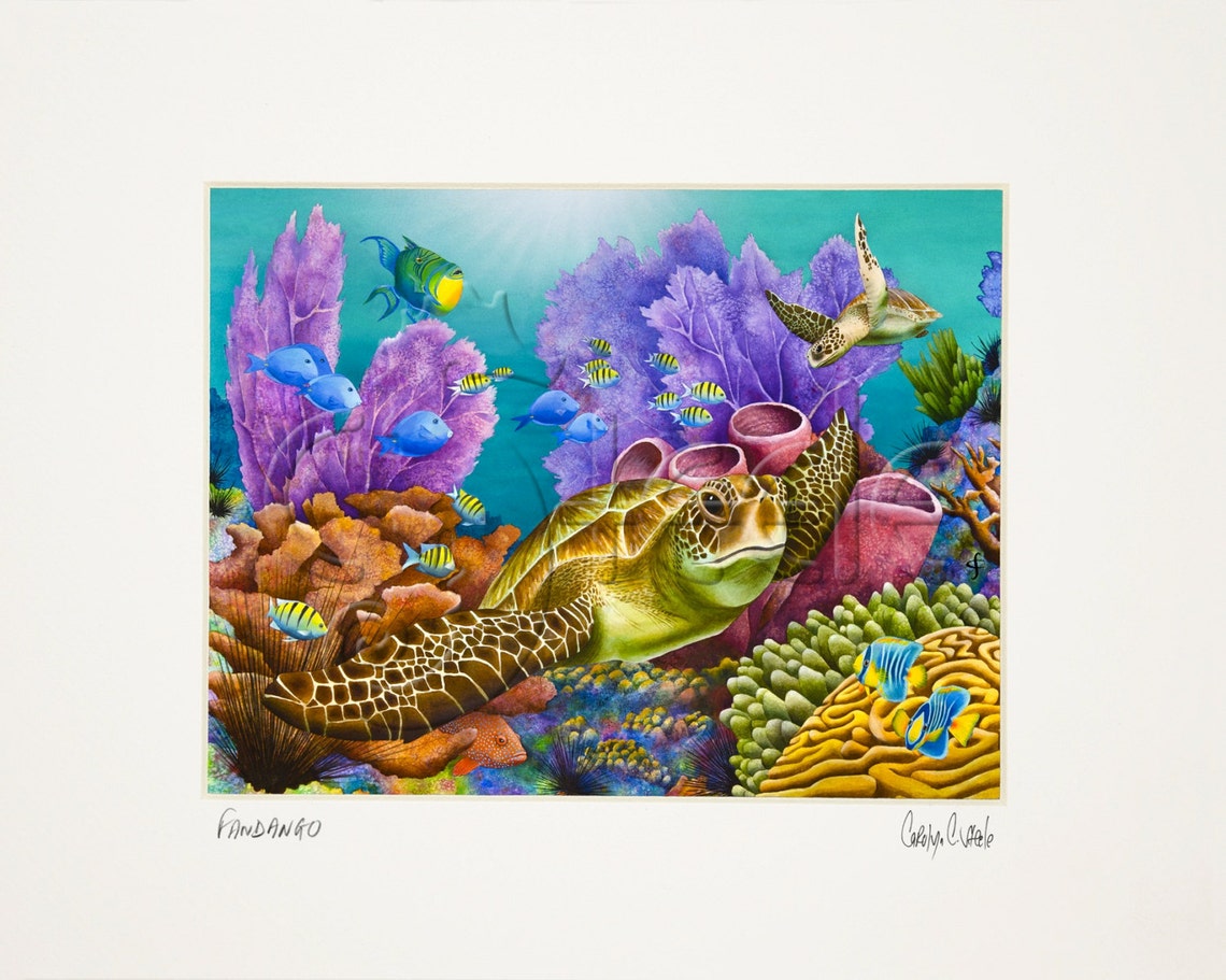 Carolyn Steele Tropical Art Print - Coral Reef and Sea Turtle, Tropical ...