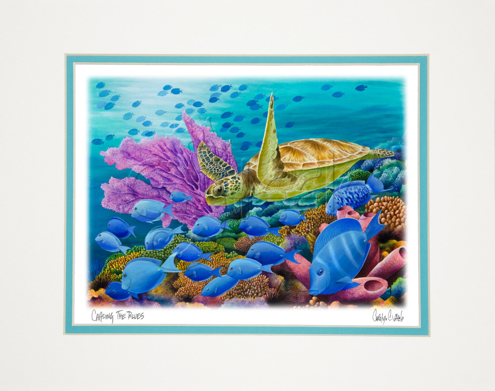 Underwater Tropical Caribbean Coral Reef Art Print With Sea Turtle ...