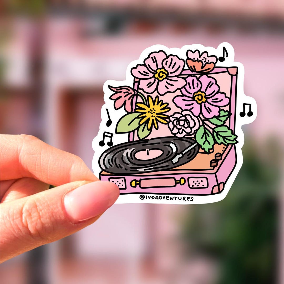 Sticker Record Player Flowers Music - Etsy