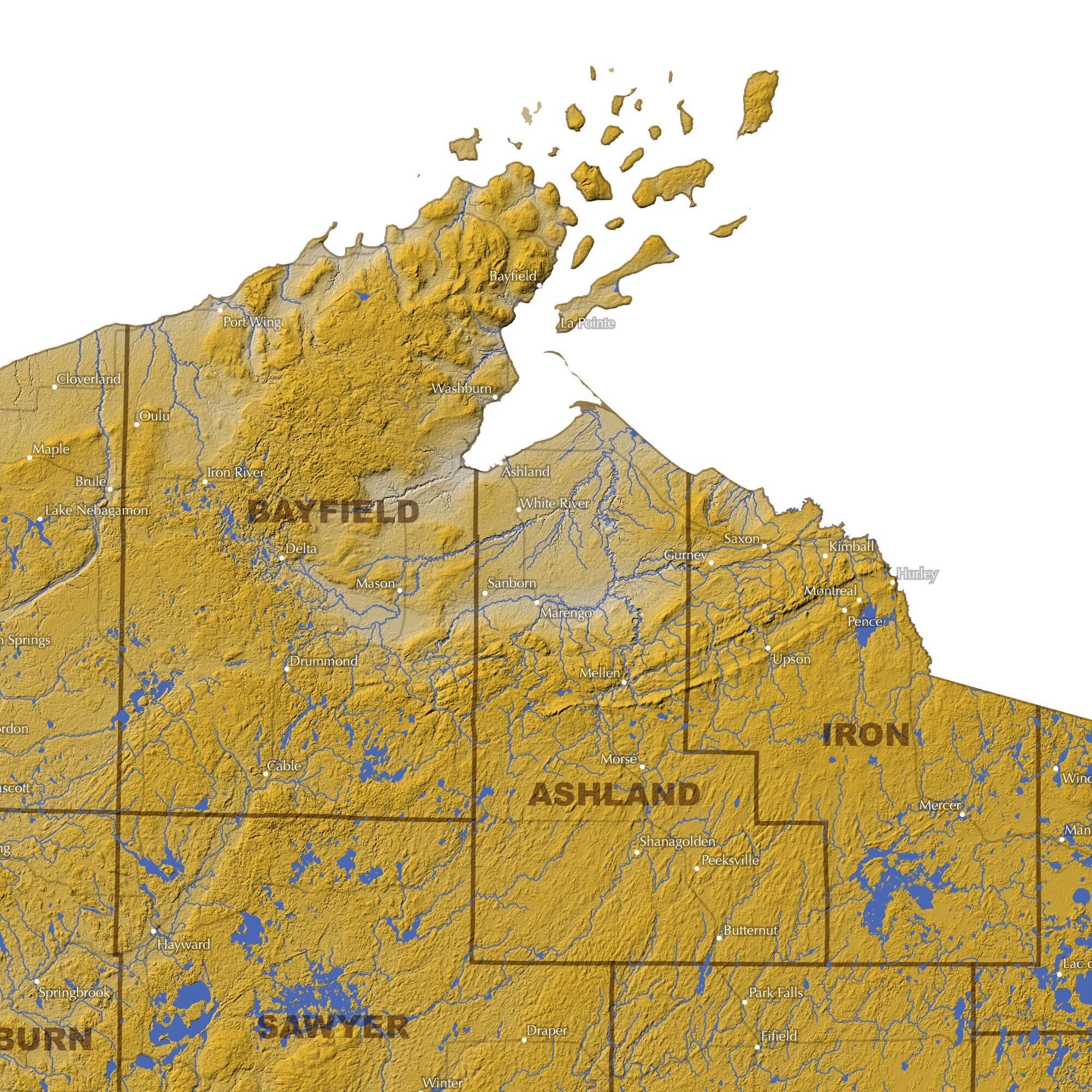 Wisconsin Golds Shaded Relief Map - Etsy