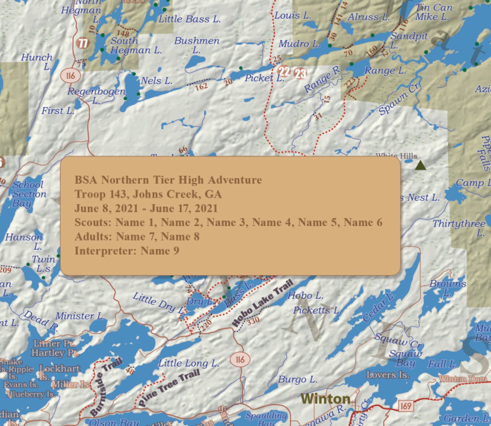 Select Lakes Map, Not AI Designed, Get a Custom Map Showing Your Trip ...