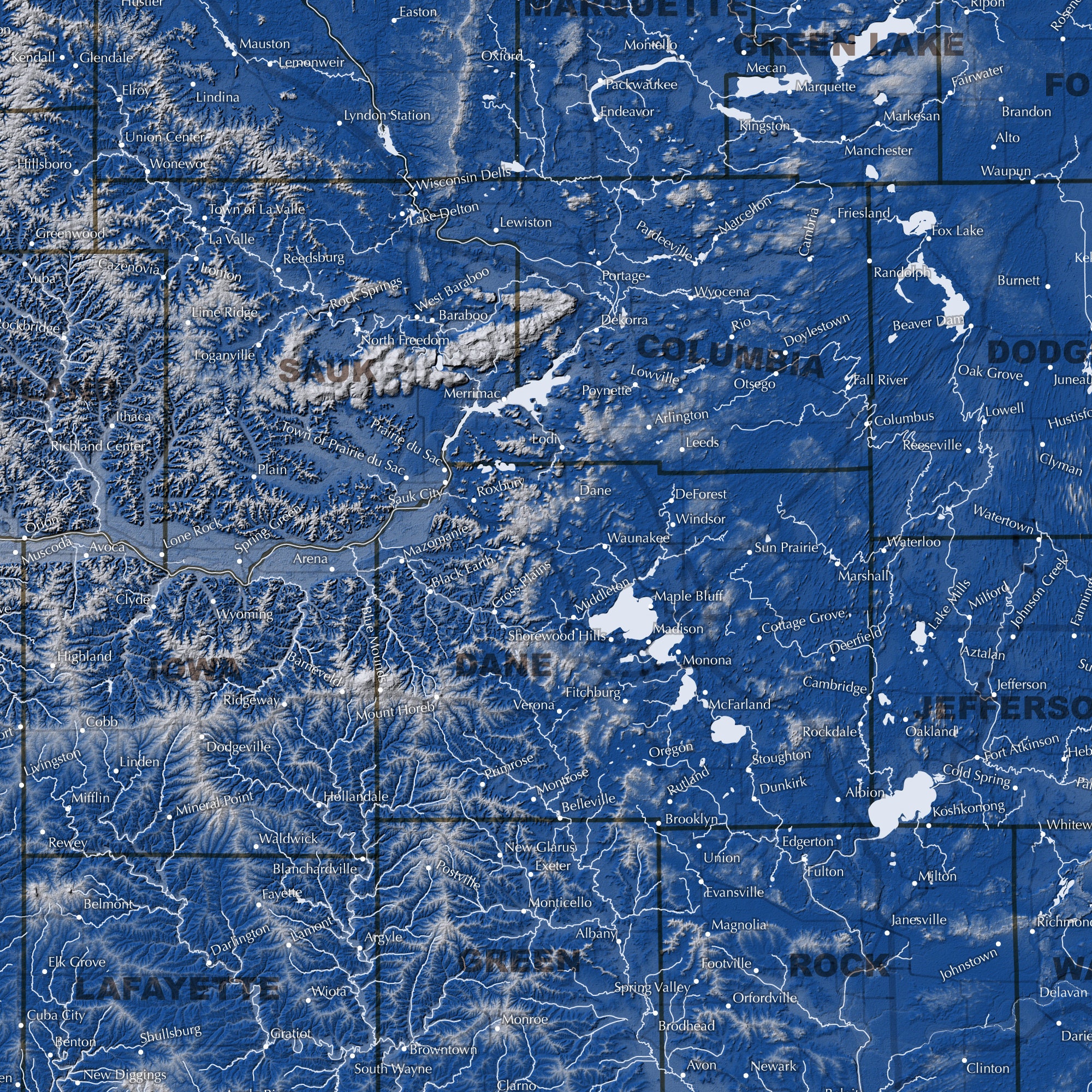 Wisconsin Blues Shaded Relief Map - Etsy