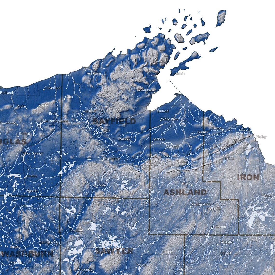 Wisconsin Blues Shaded Relief Map - Etsy