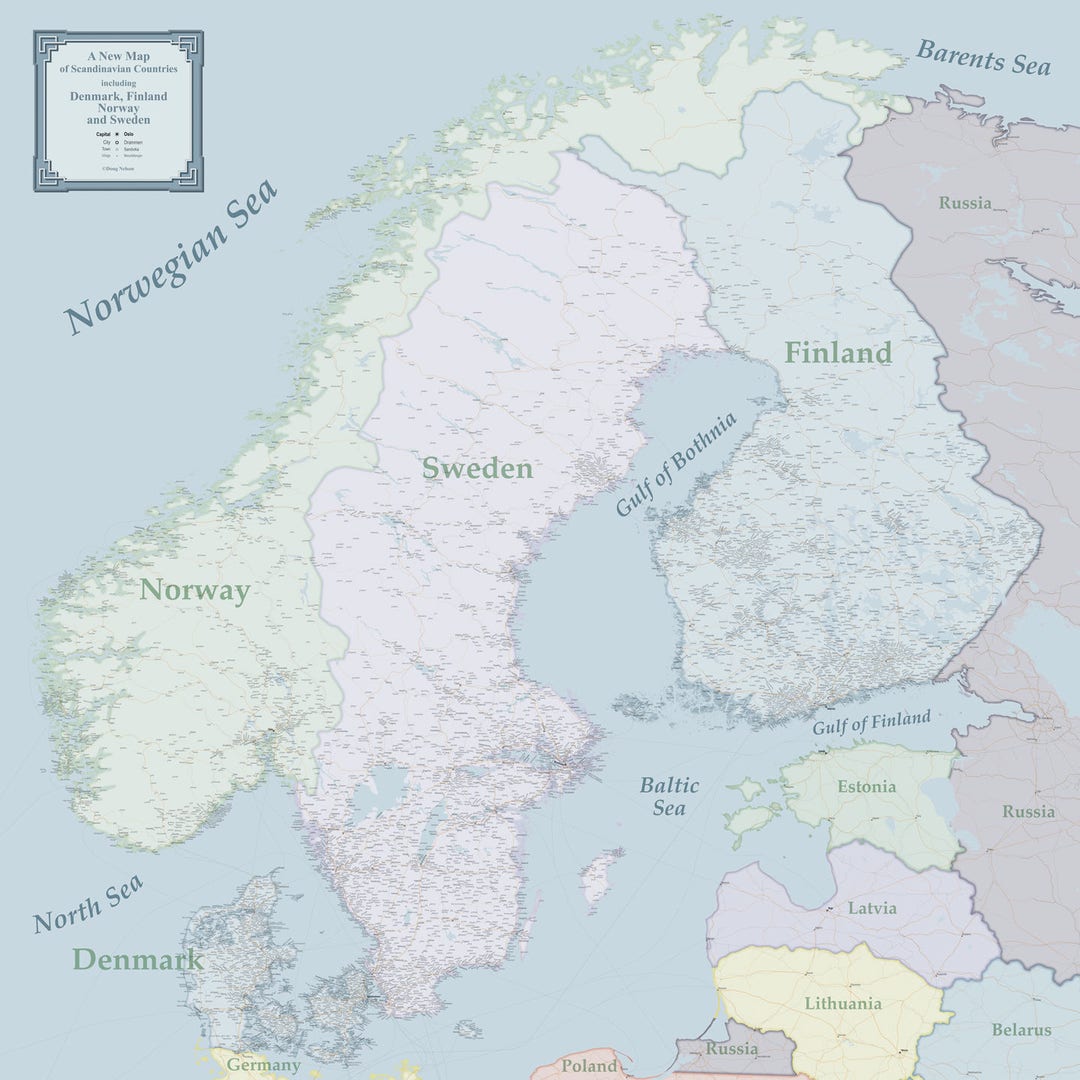 Large Scandinavia Wall Map Print 41"x41", Not AI Designed, Satin Paper ...