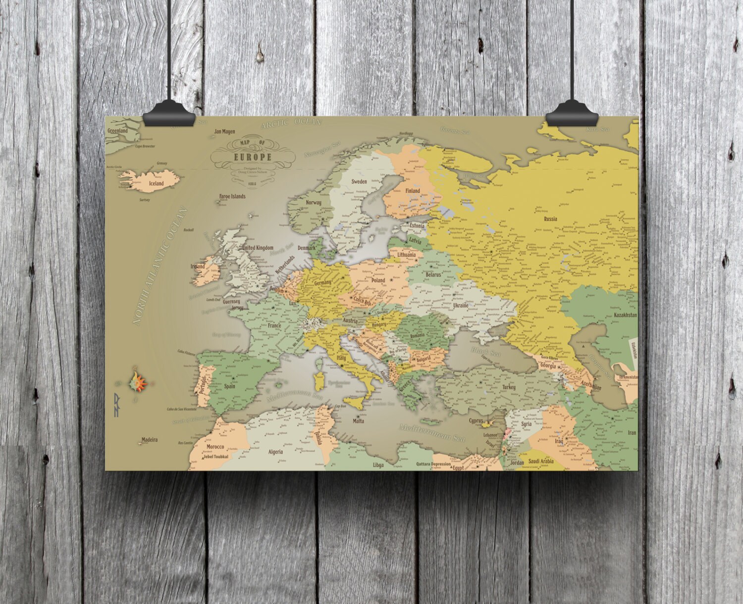 Europe Map, Art or Travel Map Print on Paper, Not AI Designed, Art Map ...