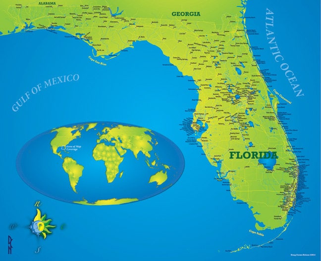 Map of Florida With World Map Locator, Not AI Designed, Wall Decal ...