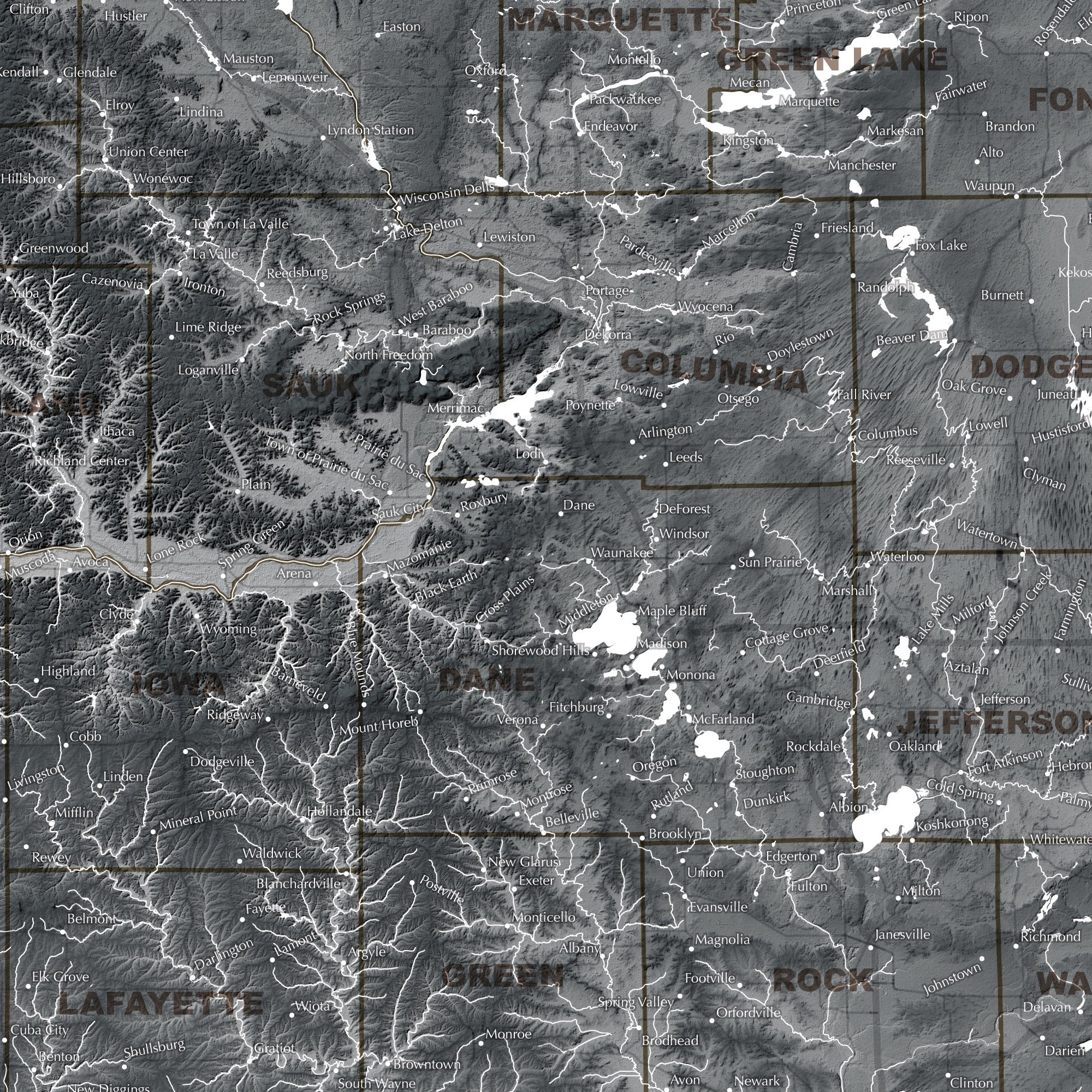 Wisconsin Grays Shaded Relief Map - Etsy