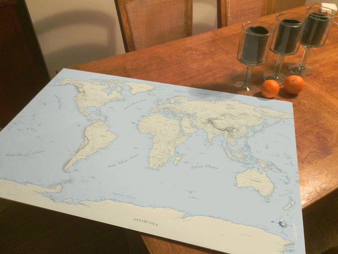 Large World Map Print on Paper, Not AI Designed, Simple Elegance ...