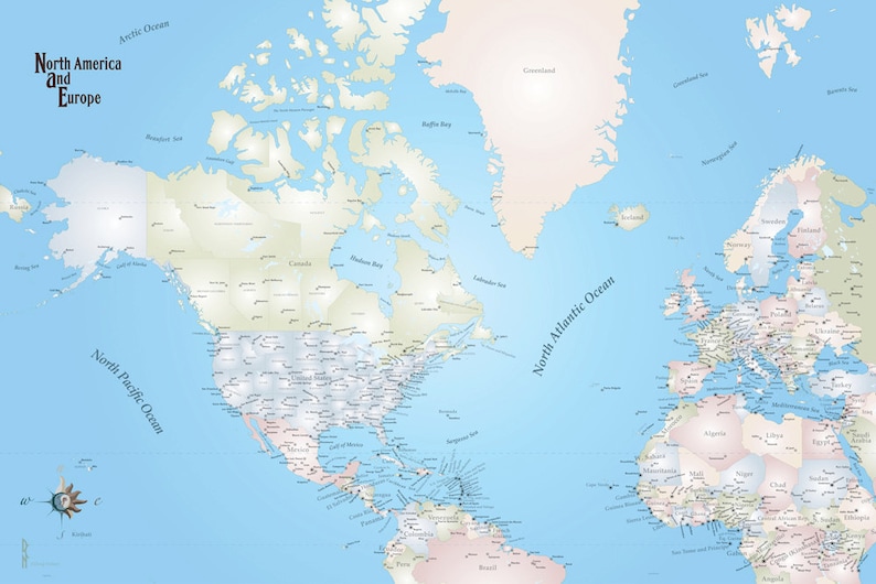 North America and Europe Travel Map, Push Pin Travel Map, Travel Map ...