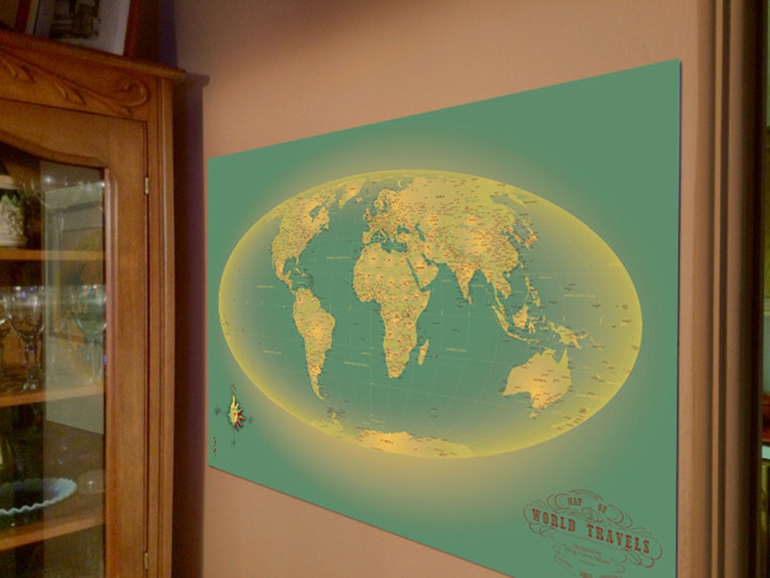 Large World Art Map Print, Pushpin Travel Tracker (36x24) - Etsy