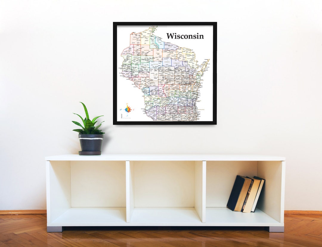 Wisconsin Map, Not AI Designed, Bright Highlights, Large 24x24 Paper ...