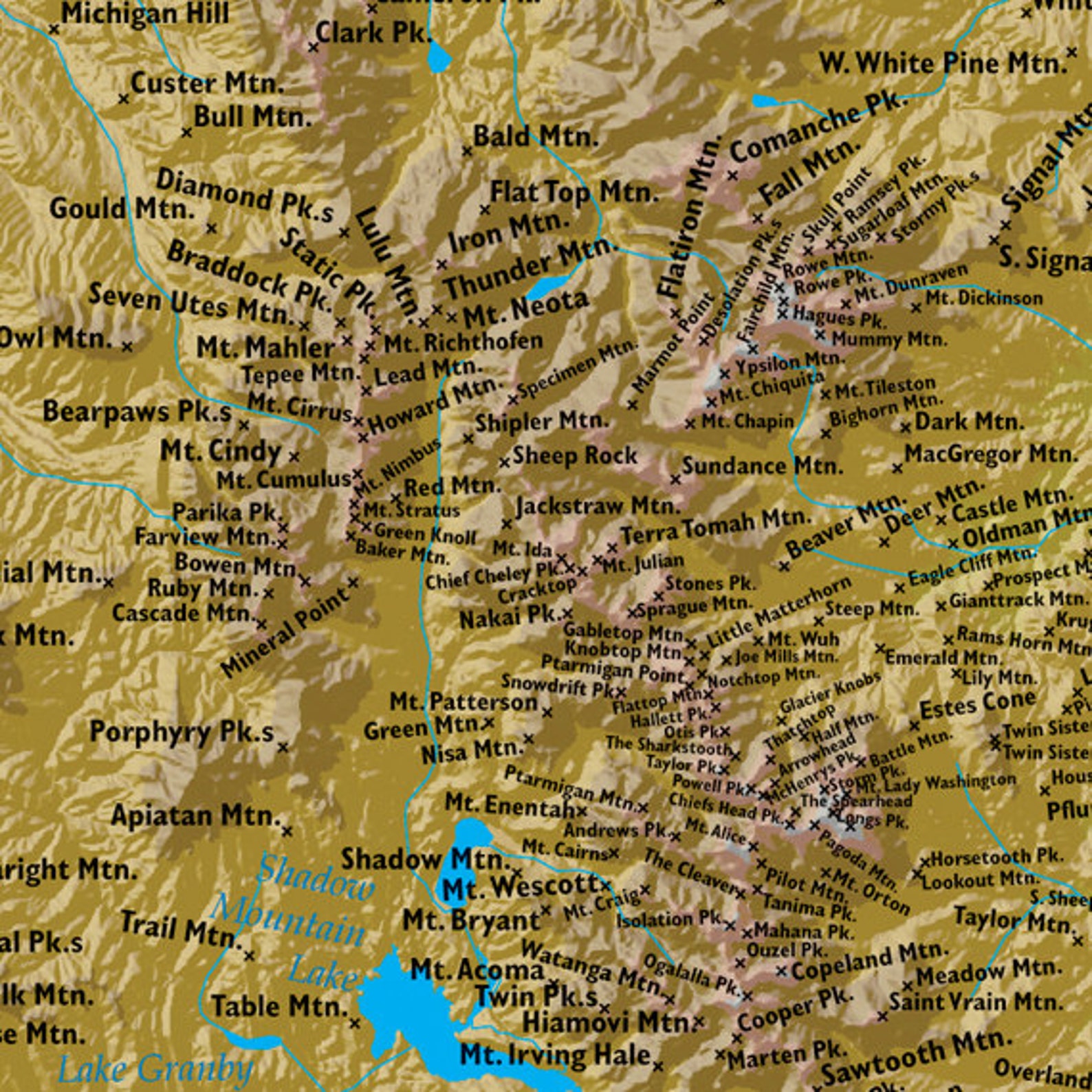 Colorado Map of Peaks and High Places. Many Mountains Buttes | Etsy