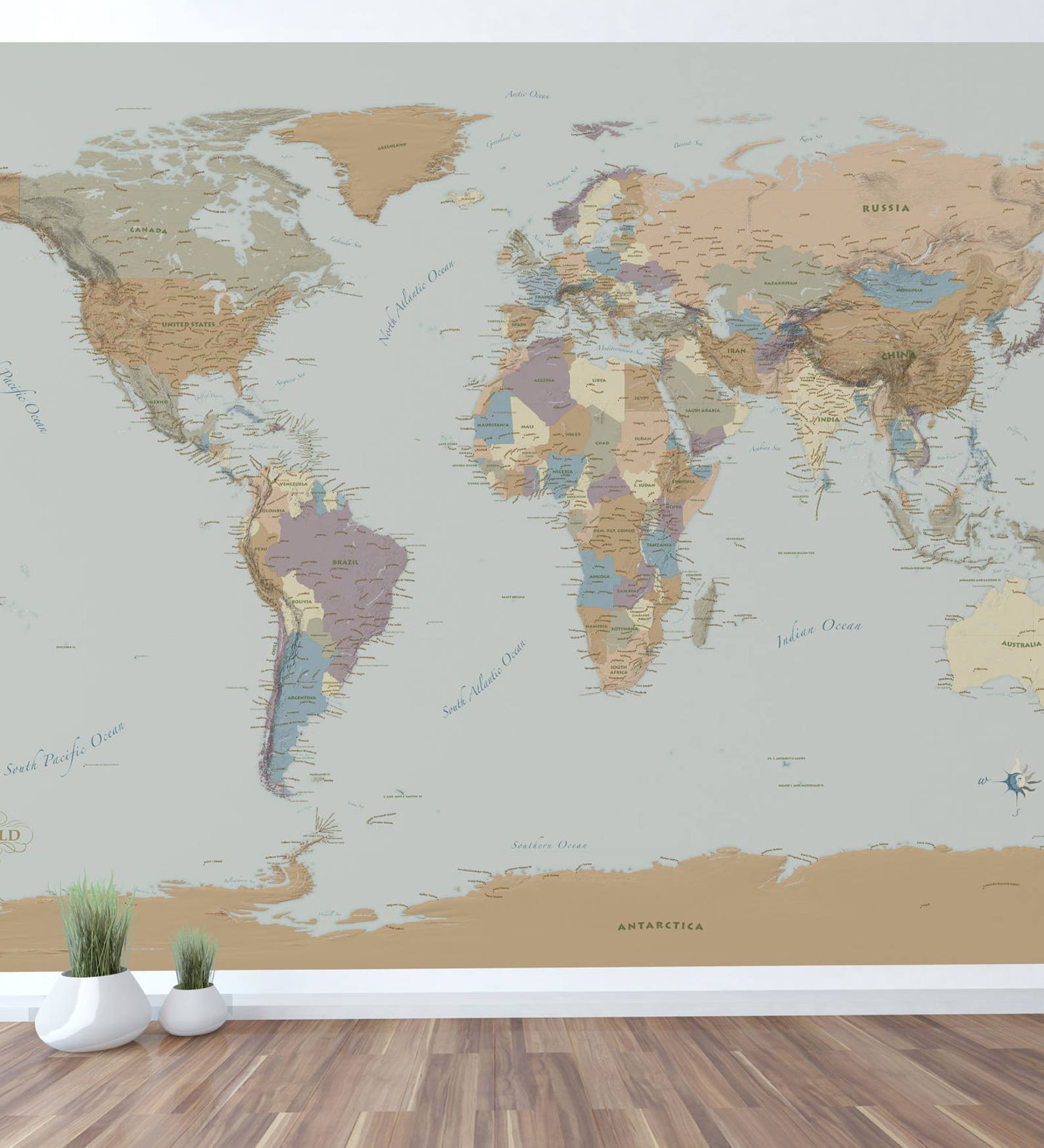 Even Larger World Map Mural Wall Art World Map Decal 129"x91" With ...