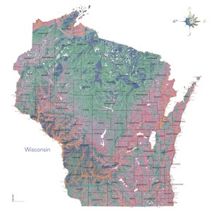 Wisconsin Pastels Shaded Relief Map - Etsy