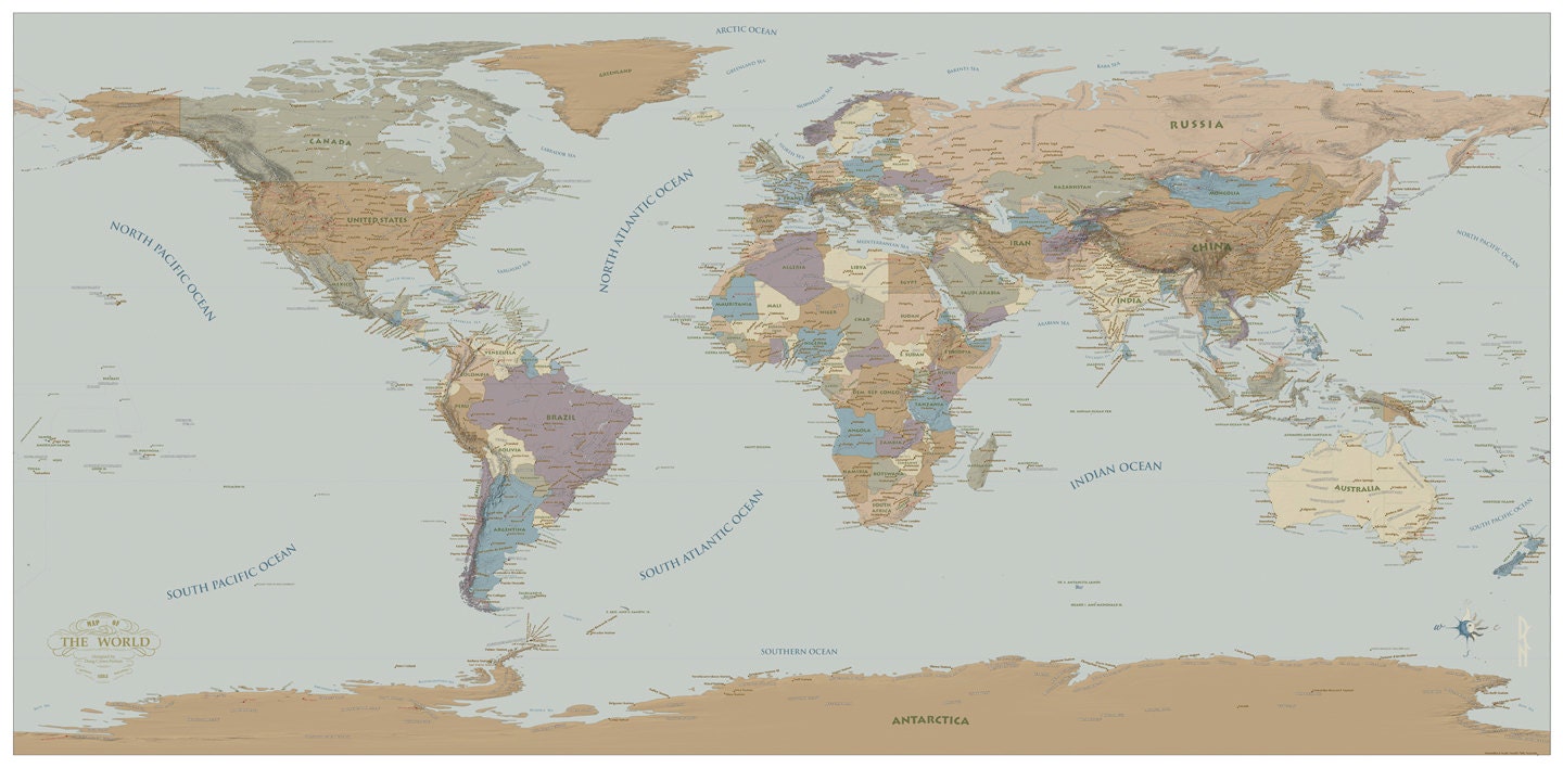 Warm Colors World Map Brings Elegance to Your Space, Not AI Designed ...