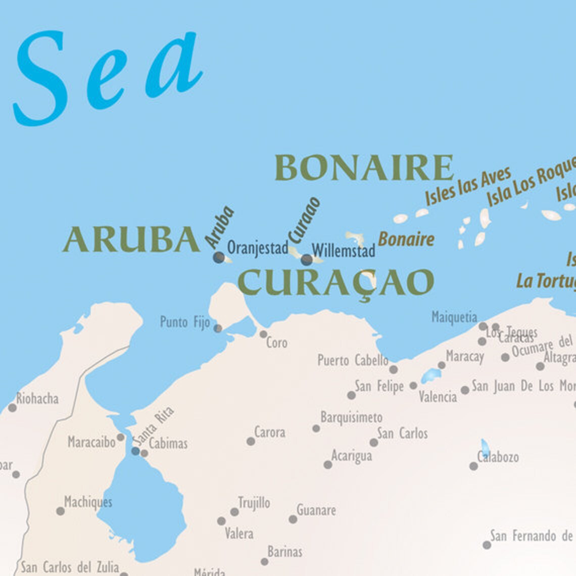 Caribbean Travel Map, Paper Print Travel Map, Caribbean Wall Map, Map ...