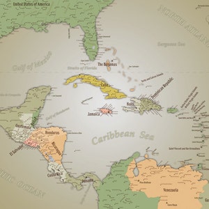 Caribbean Map, Not AI Designed, Art or Travel Map, Art Map, Paper Print ...