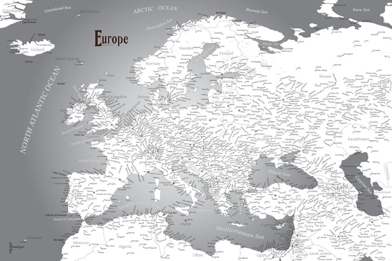 Map Of Europe With Cities Black And White