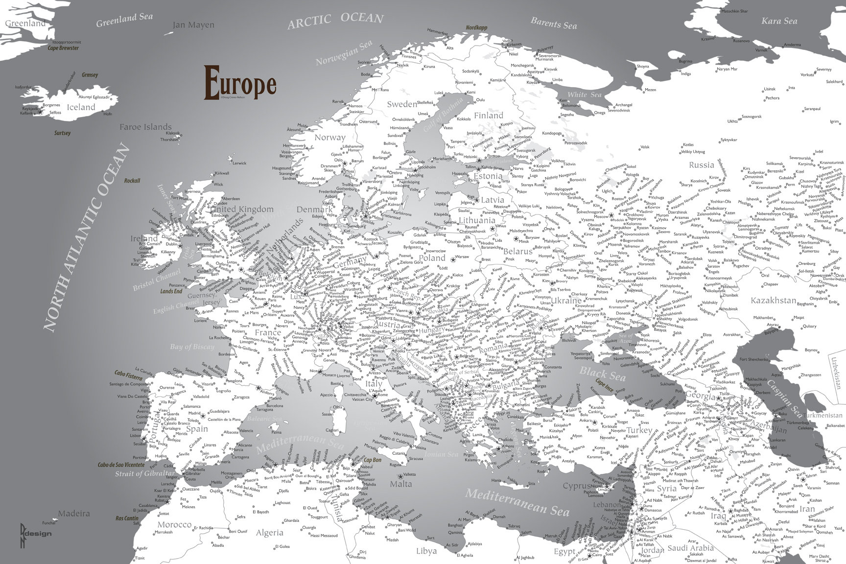 Europe Black And White Map