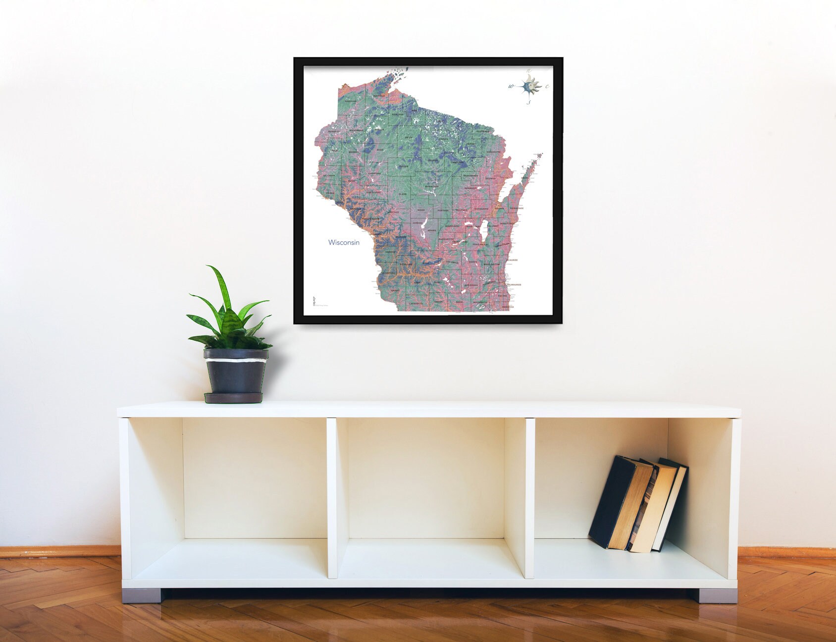 Wisconsin Topographic Map Wall Art in Pastels | Shaded Relief Map Print ...