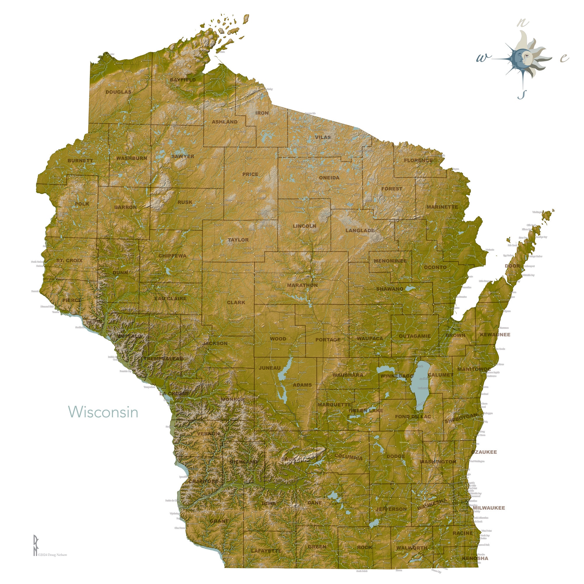 Wisconsin Traditional Shaded Relief Map - Etsy