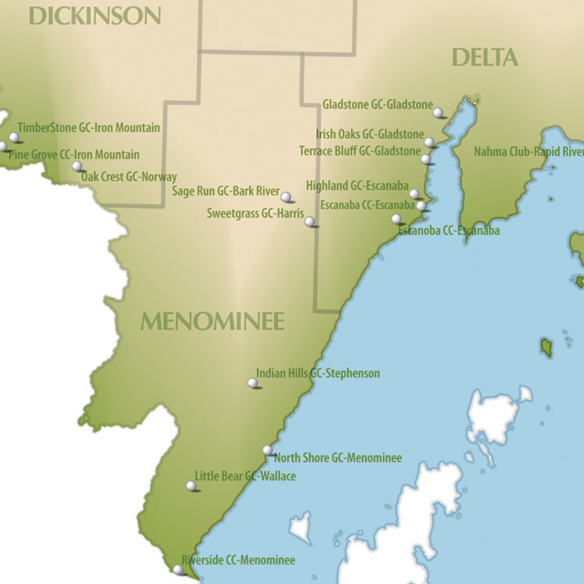 Michigan Golf Courses Map Michigan Map 30x24 | Etsy