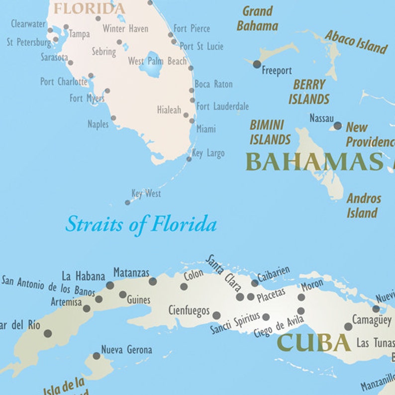 Caribbean Travel Map, Paper Print Travel Map, Caribbean Wall Map, Map ...