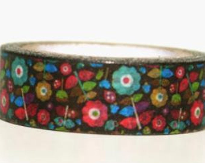 Black Flower Tape Floral Blooms Flower Black Washi Tape Little Flower ...