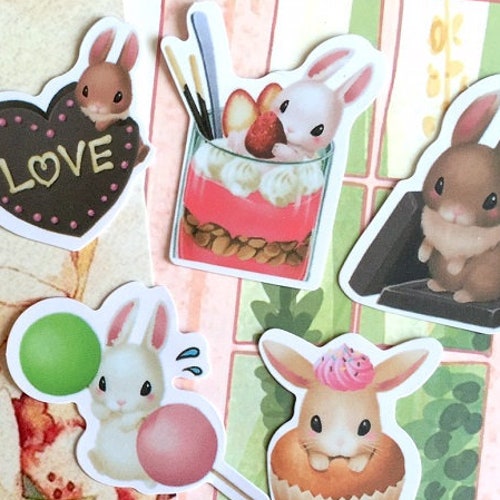 35 Cute Pet Animal Cute Food Sticker Rabbit Cat Adorable Pet - Etsy