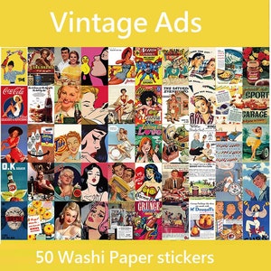 50 Vintage Ads Stickers Old Ads Label Retro Ads Vintage Poster Mini ...