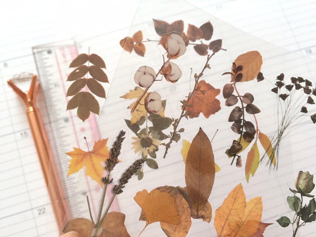 Autumn Leaf Sticker Golden Season Maple Yellow Leaf Cotton Flower Fall ...
