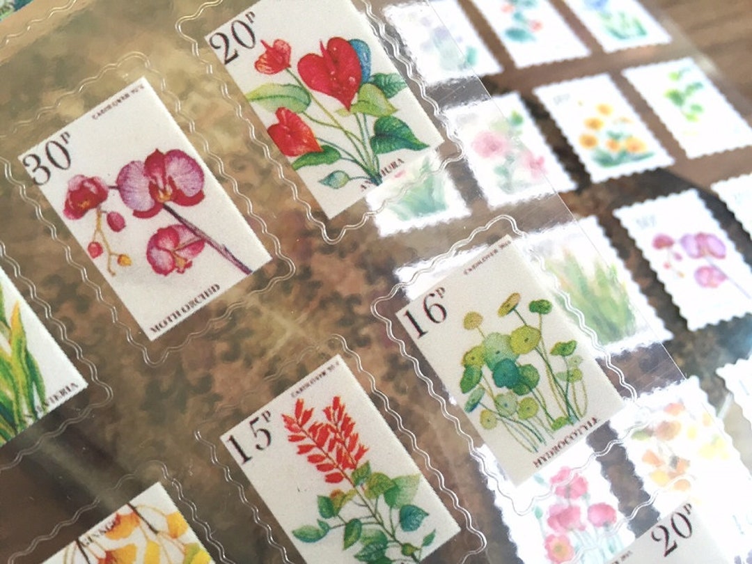 Vintage Flower Stickers Retro Flower Postage Sticker Flower Stamp Label ...