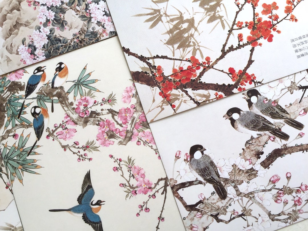 30 Chinese Birds Drawing Brush Painting With Classic Poem Post Card ...