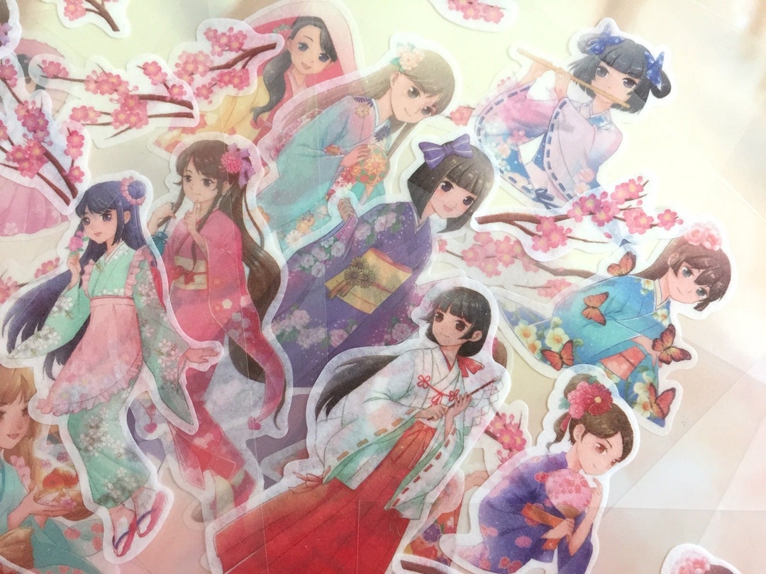 28 Japan Sakura Kimono Girl Stickers Asian National Folk Costume Japan ...