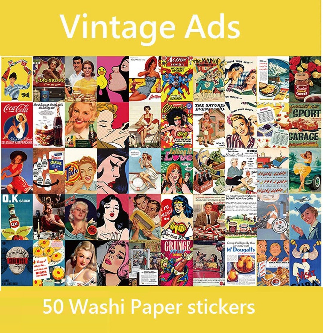 50 Vintage Ads Stickers Old Ads Label Retro Ads Vintage Poster Mini ...