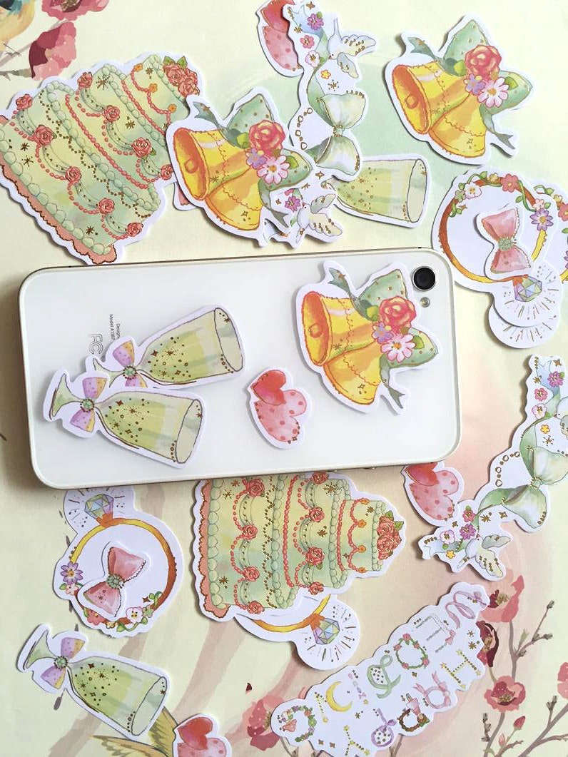 Happy wedding sticker wedding diamond ring cake dove banner | Etsy